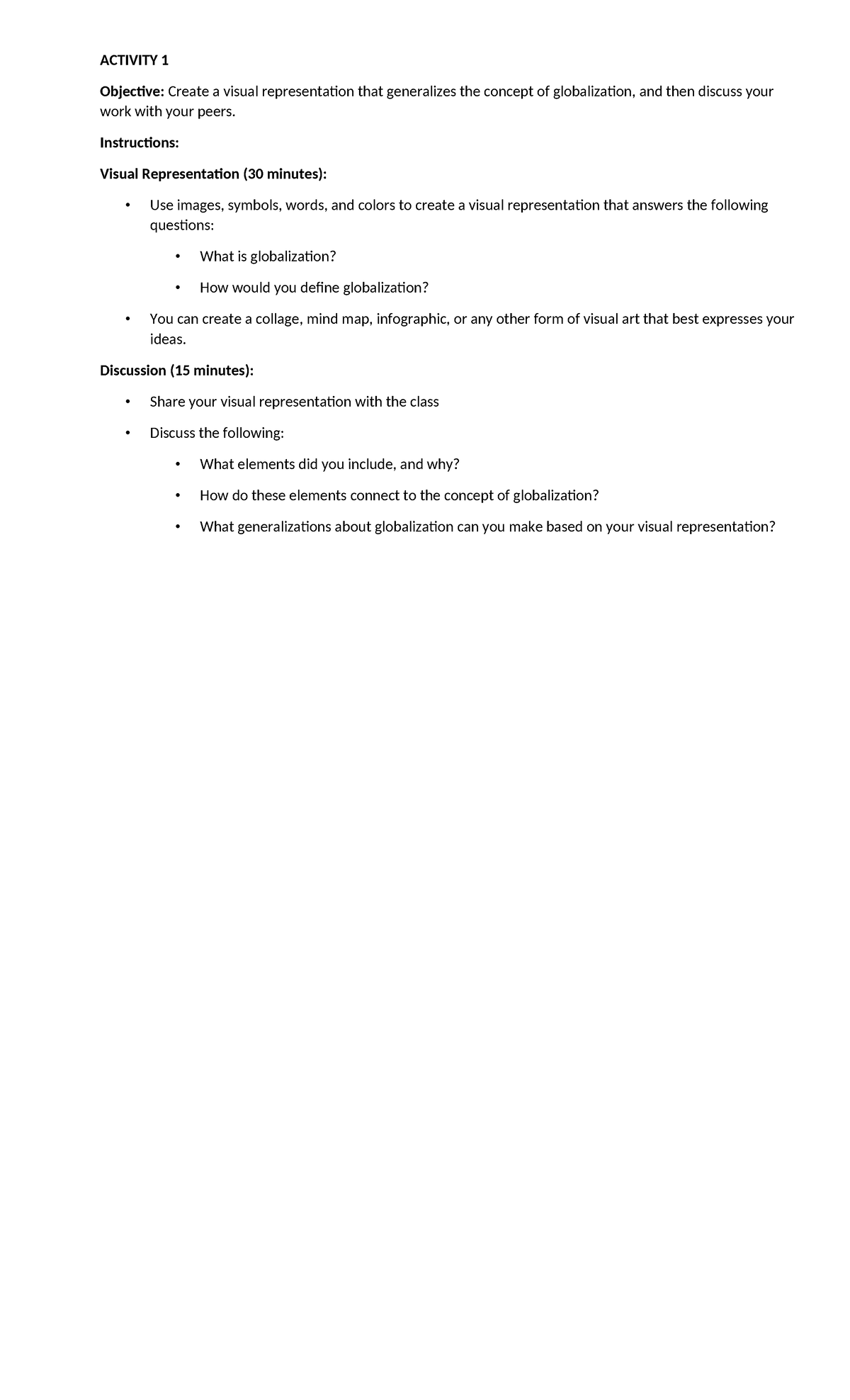 Activity 1-Contemporary World - ACTIVITY 1 Objective: Create a visual representation that - Studocu