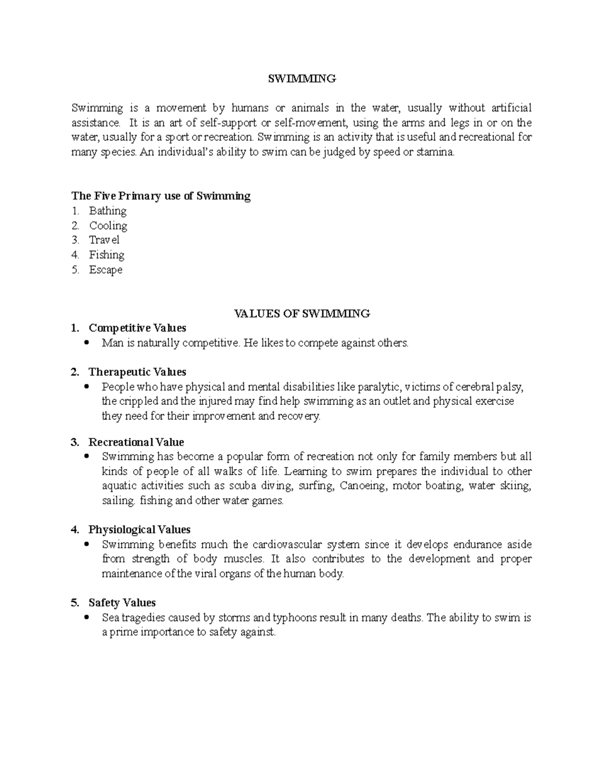 Pathfit 3: Essential Swimming Techniques and Benefits Handout - Studocu