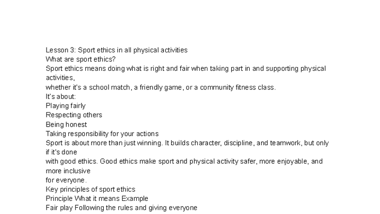 Lesson 3: Sport Ethics in Physical Activities - Key Principles and ...