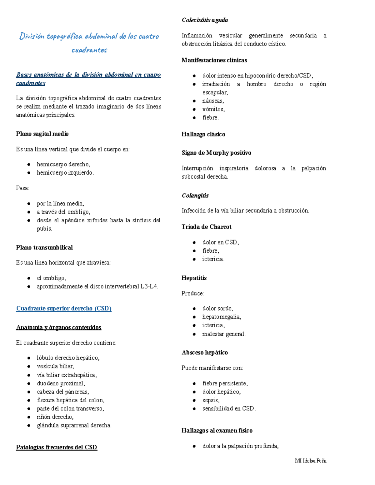 División Topográfica Abdominal en Cuatro Cuadrantes: Colecistitis Aguda ...