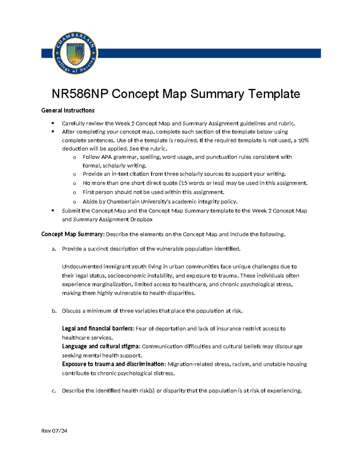 NR586NP Week 2 Concept Map Summary & Instructions - Studocu