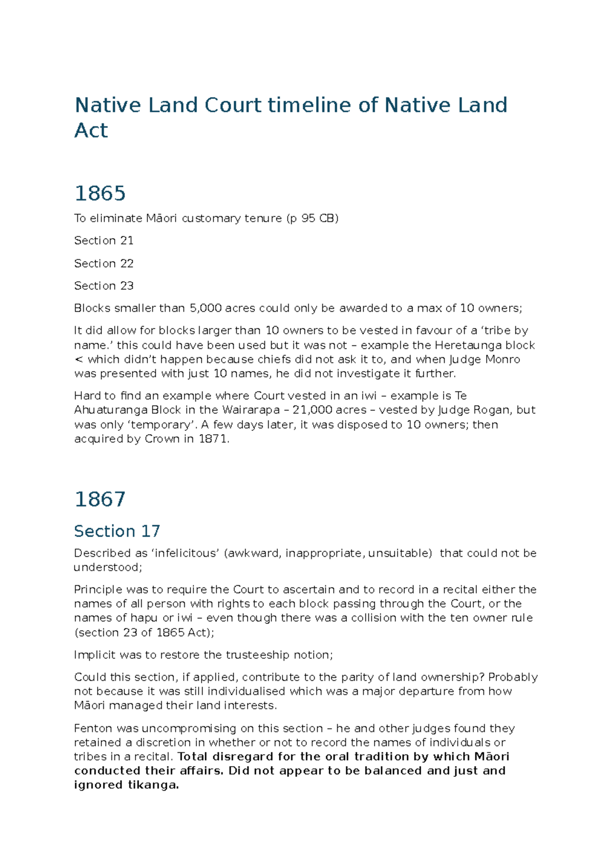 NLC Timeline: Impact of the Native Land Act 1865 on Māori Tenure - Studocu