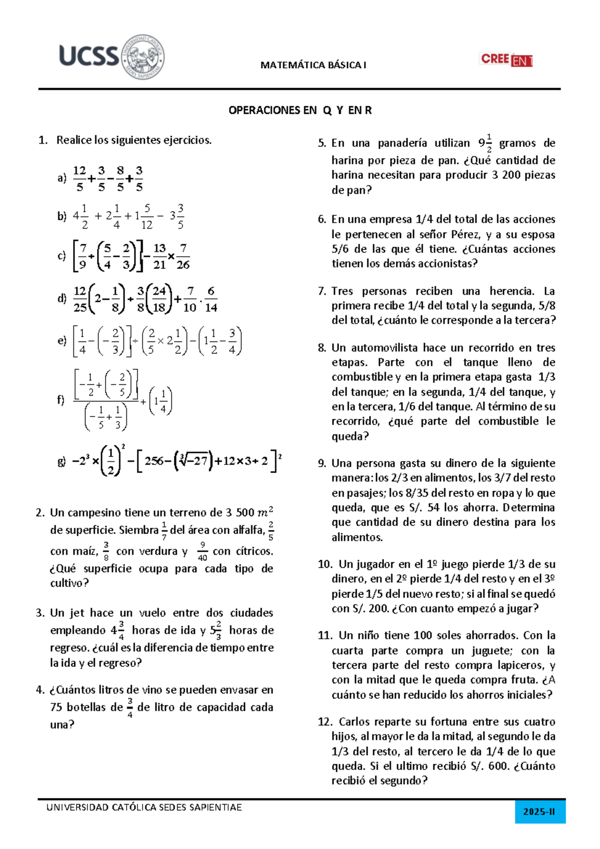 MATEMÁTICA BÁSICA I: Ejercicios de Operaciones en Q y R - HT Semana 2 ...
