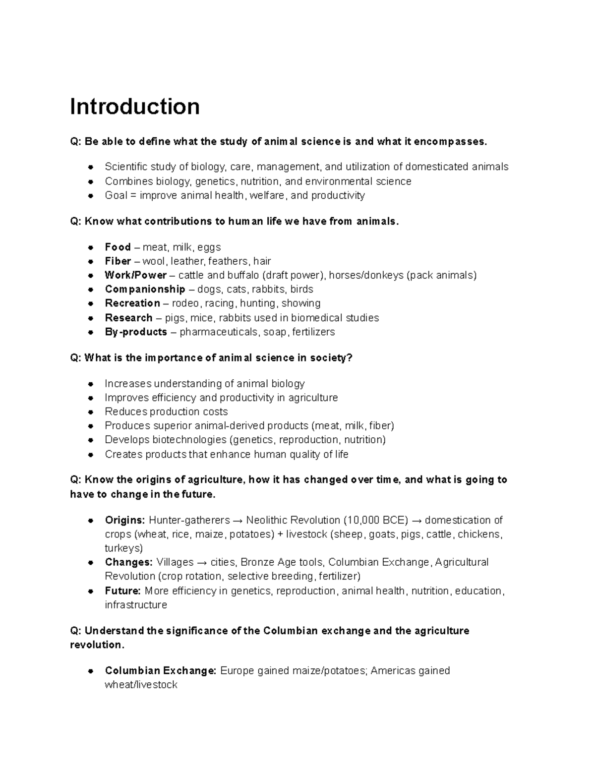 AGS - Study Guide #1: Overview of Animal Science & Nutrition - Studocu