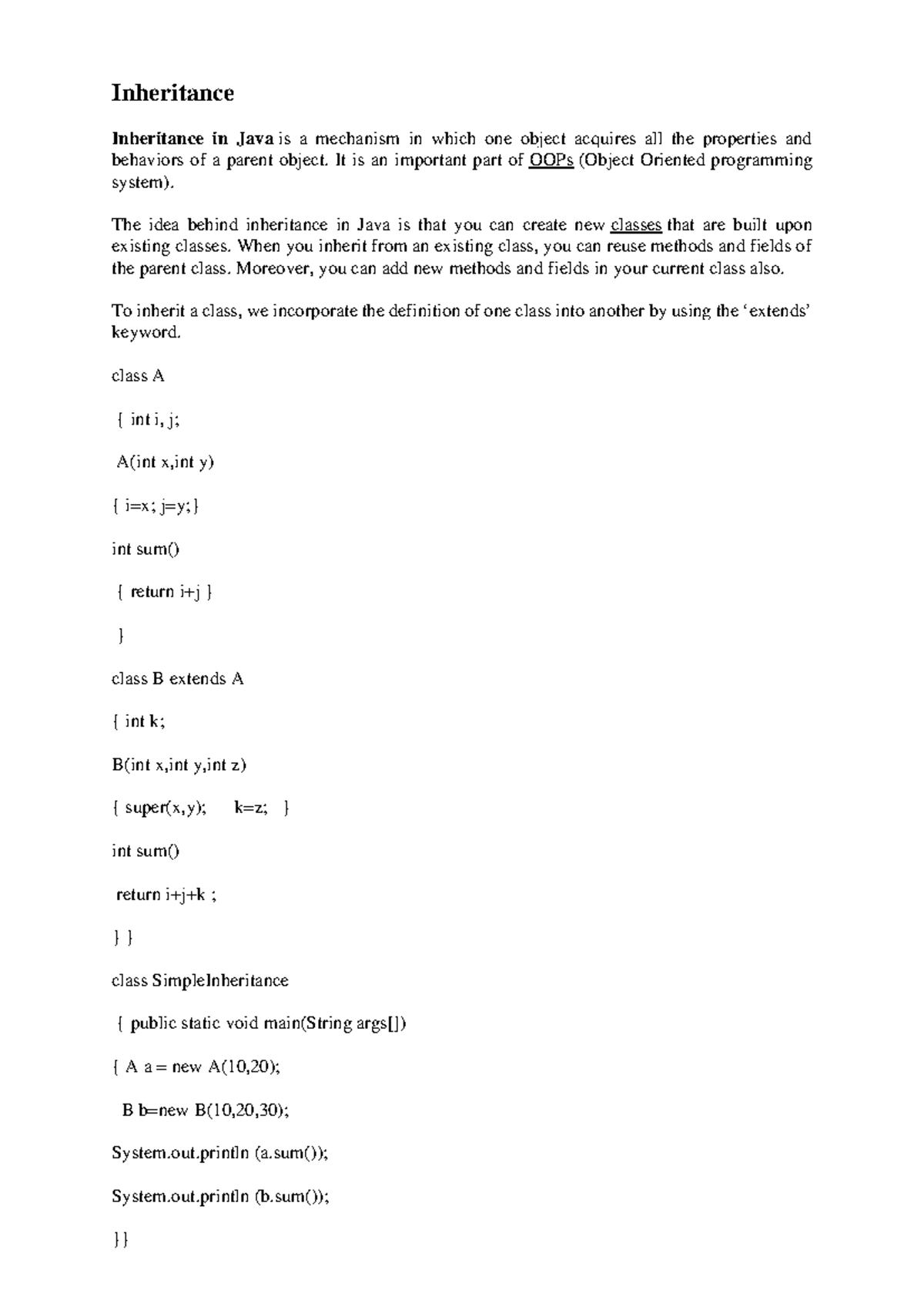 Java Programming: Inheritance Notes and Concepts - Studocu