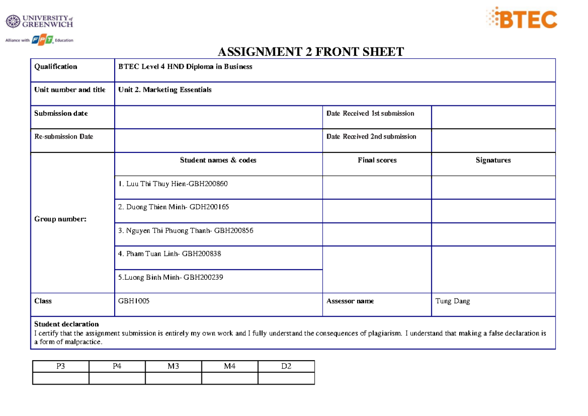 486 Assignment2 GroupA - ASSIGNMENT 2 FRONT SHEET Qualification BTEC Level 4 HND Diploma in ...