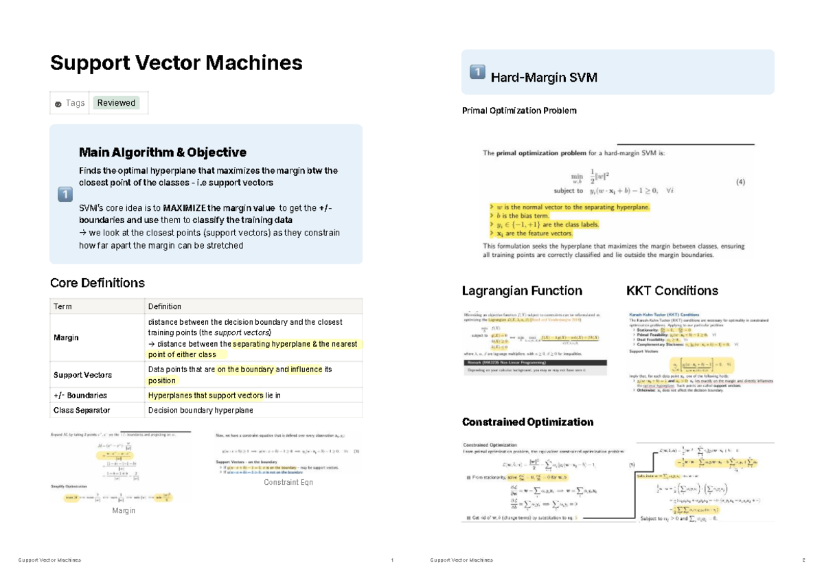 SVM, Logistic Regression, and KNN Overview - Summary Notes - Studocu