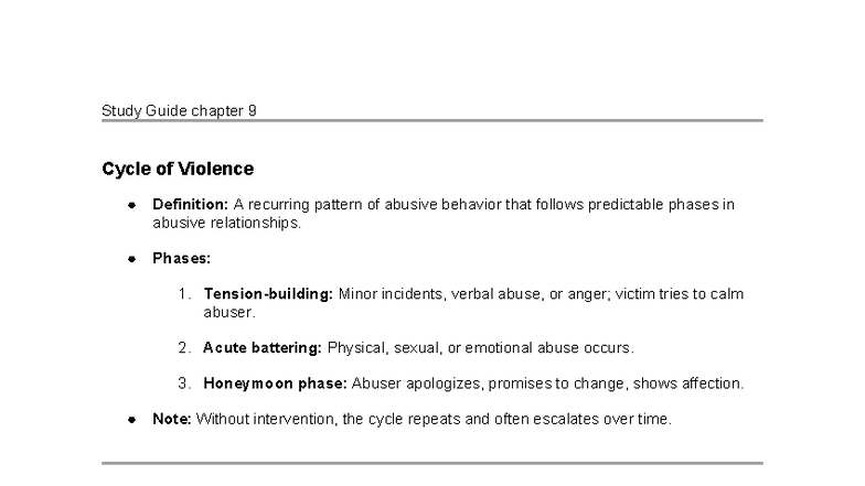 Study Guide CH9: Cycle of Violence, Abuse Definitions & Nursing Roles ...
