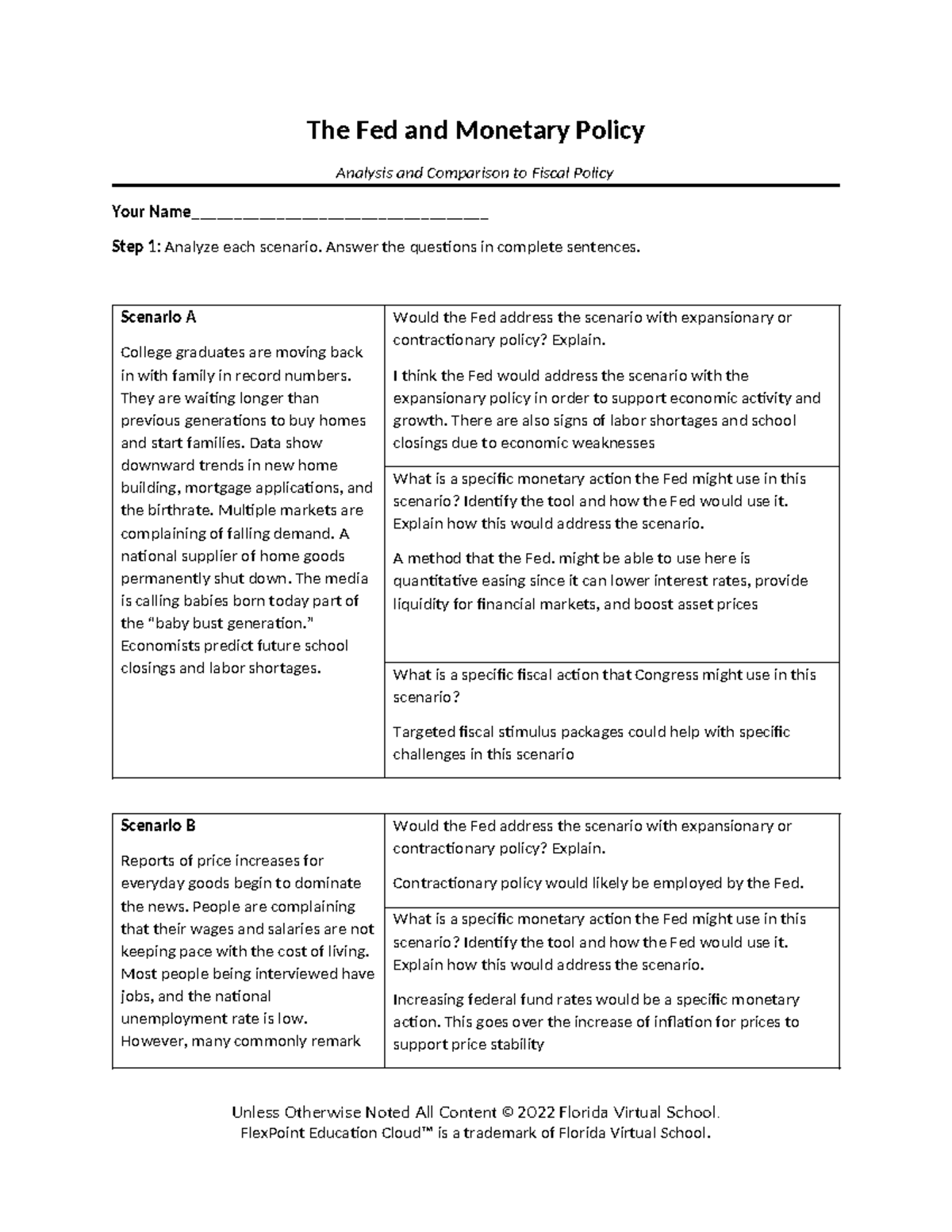 Fed and monetary policy assignment template 2 - The Fed and Monetary ...