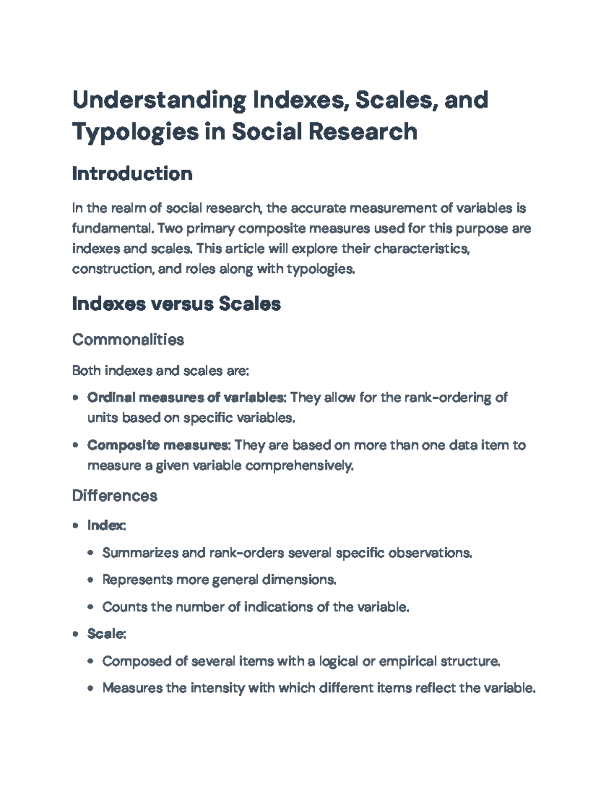 Understanding Indexes, Scales, and Typologies in Social Research - CH6 ...