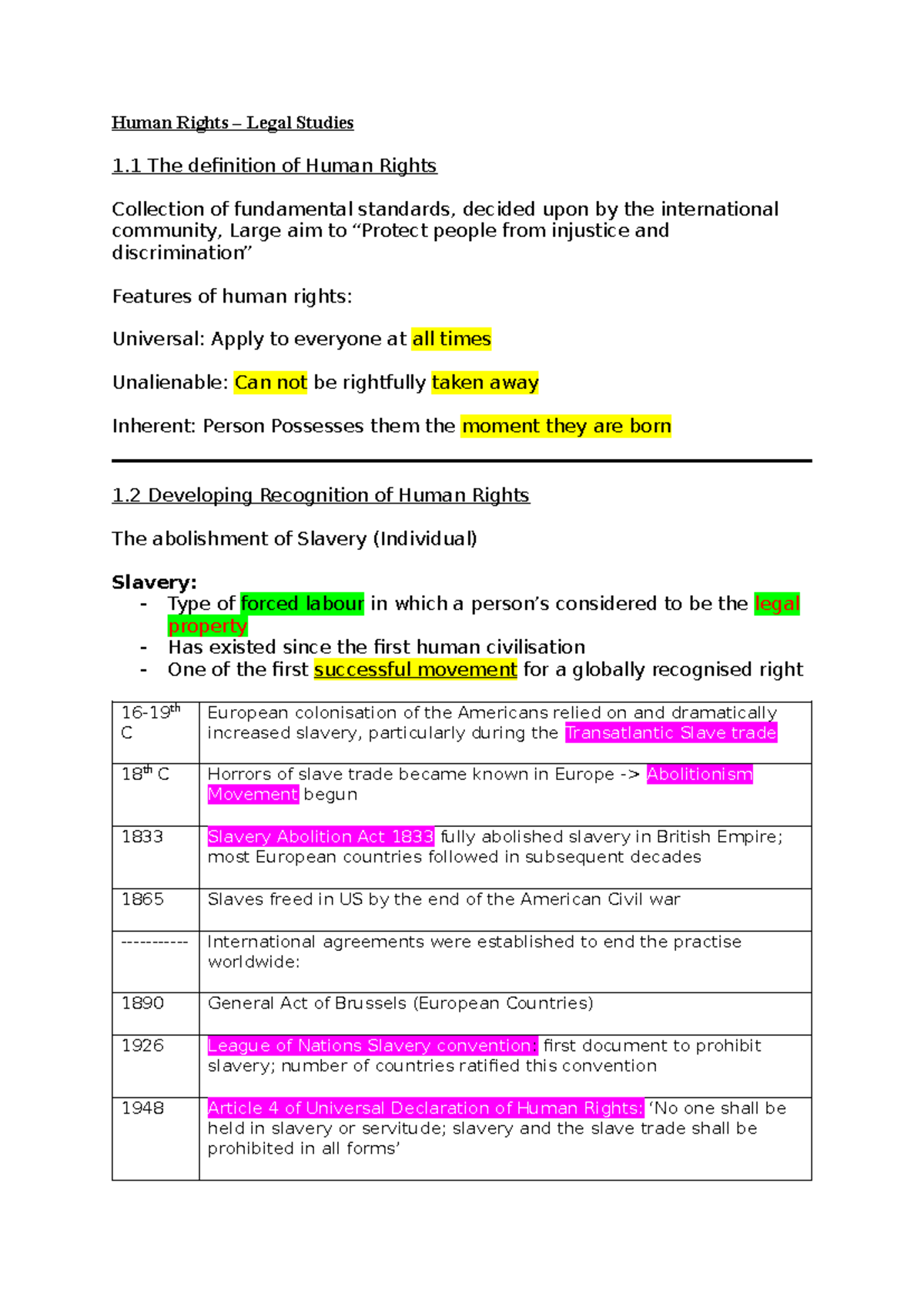 Human Rights - have a look - Human Rights – Legal Studies 1 The ...