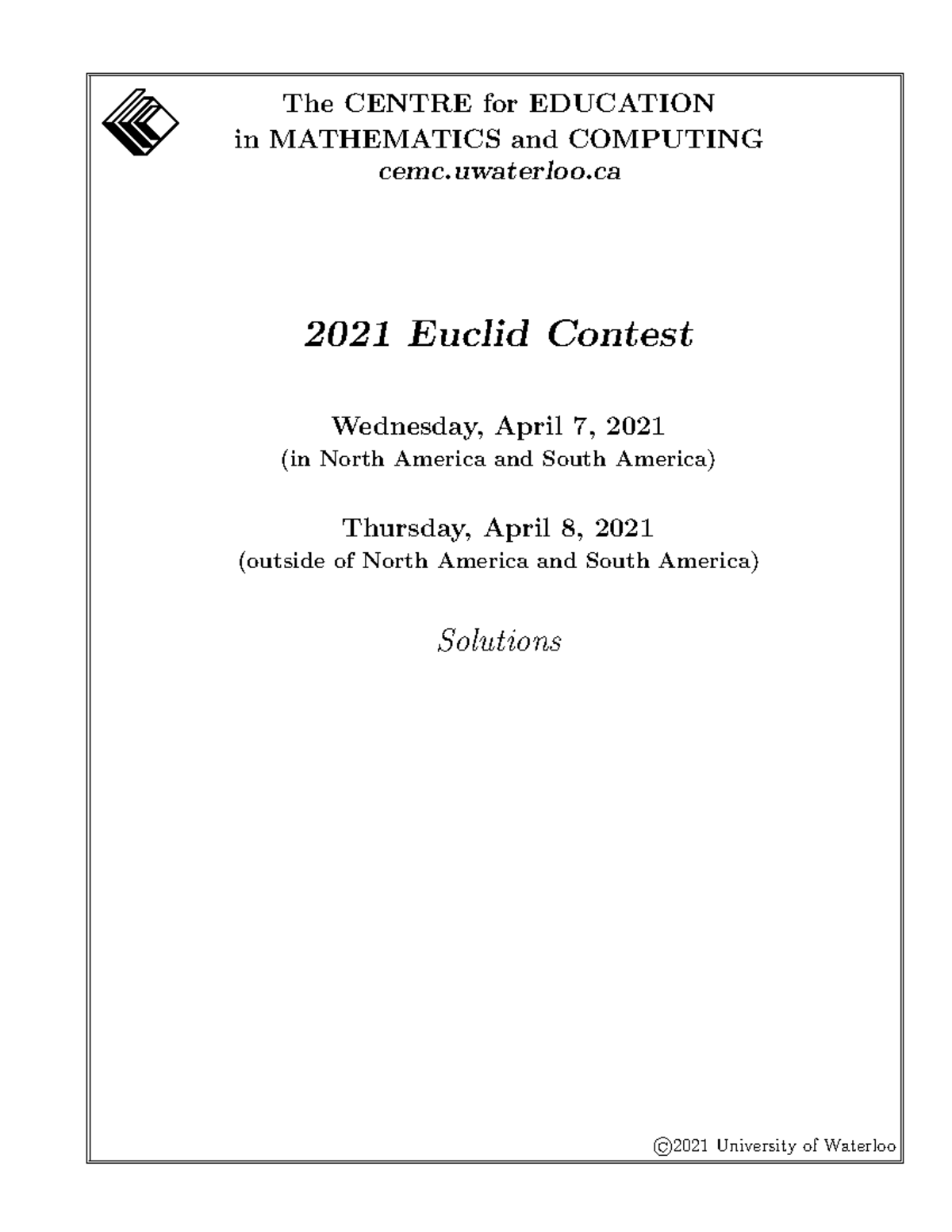 2021 Euclid Contest Solutions - CEMC Math - Studocu