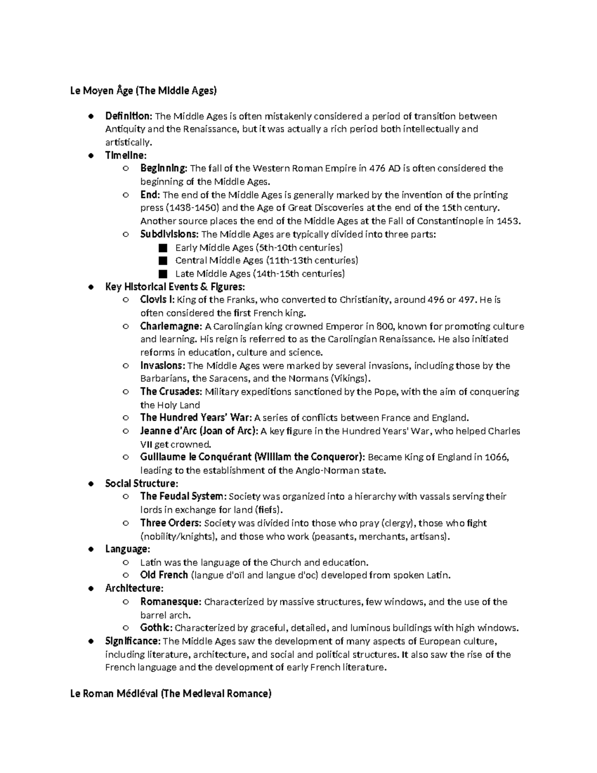 LIT 101: Middle Ages to Renaissance Literature Study Guide - Studocu