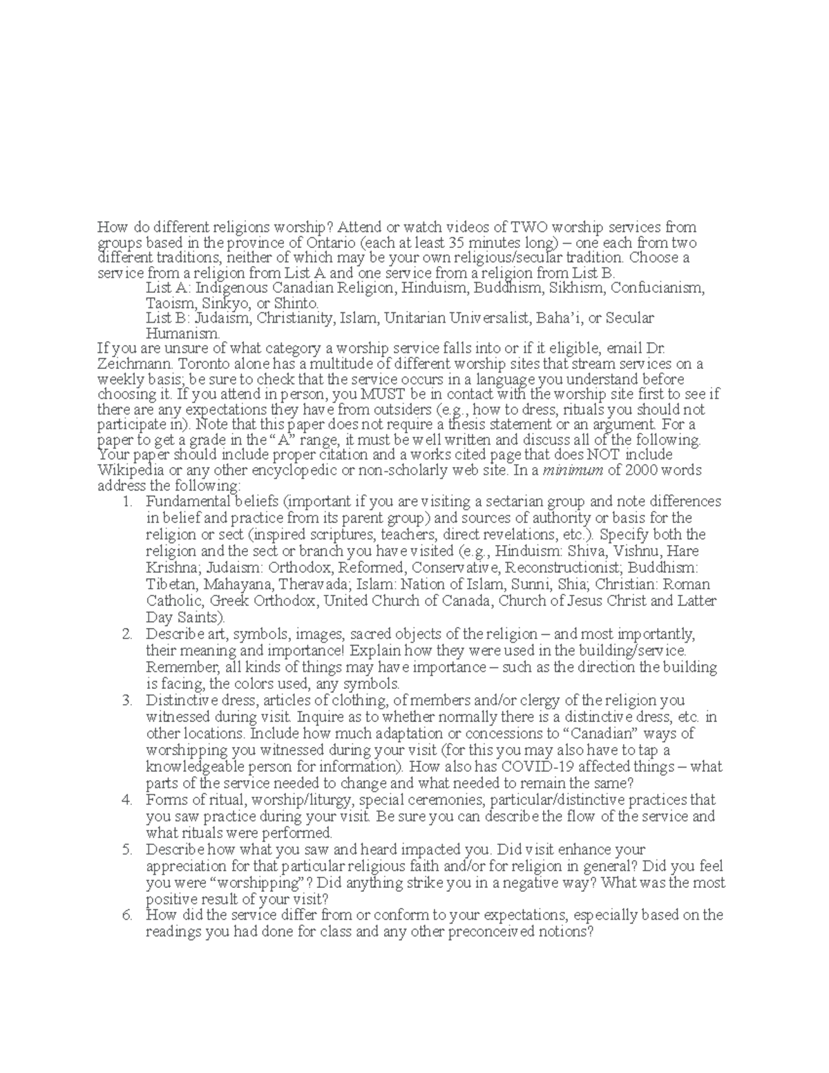 Comparative Essay Rubric - How do different religions worship? Attend ...