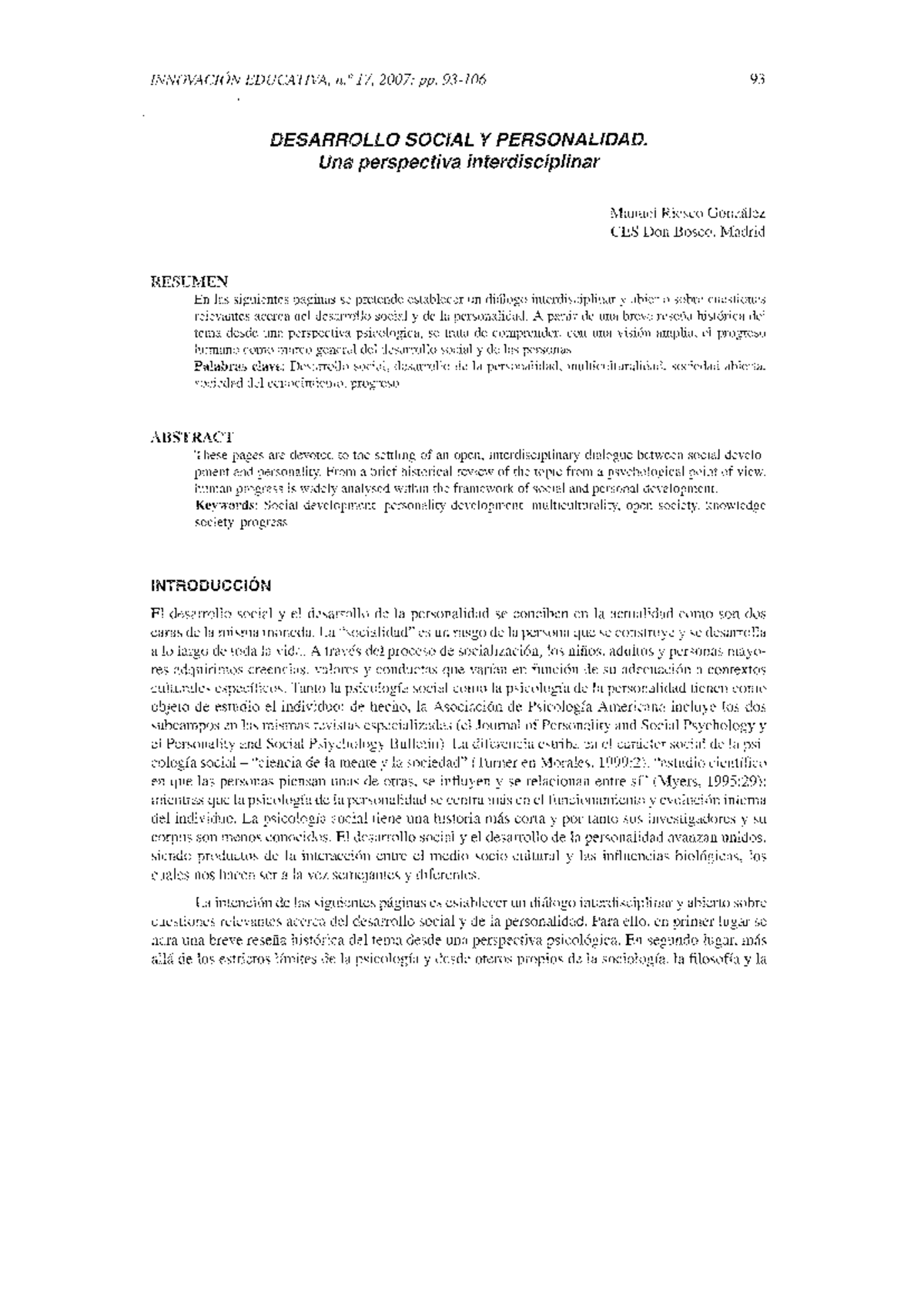Desarrollo Social y Personalidad: Un Diálogo Interdisciplinar (CES ...