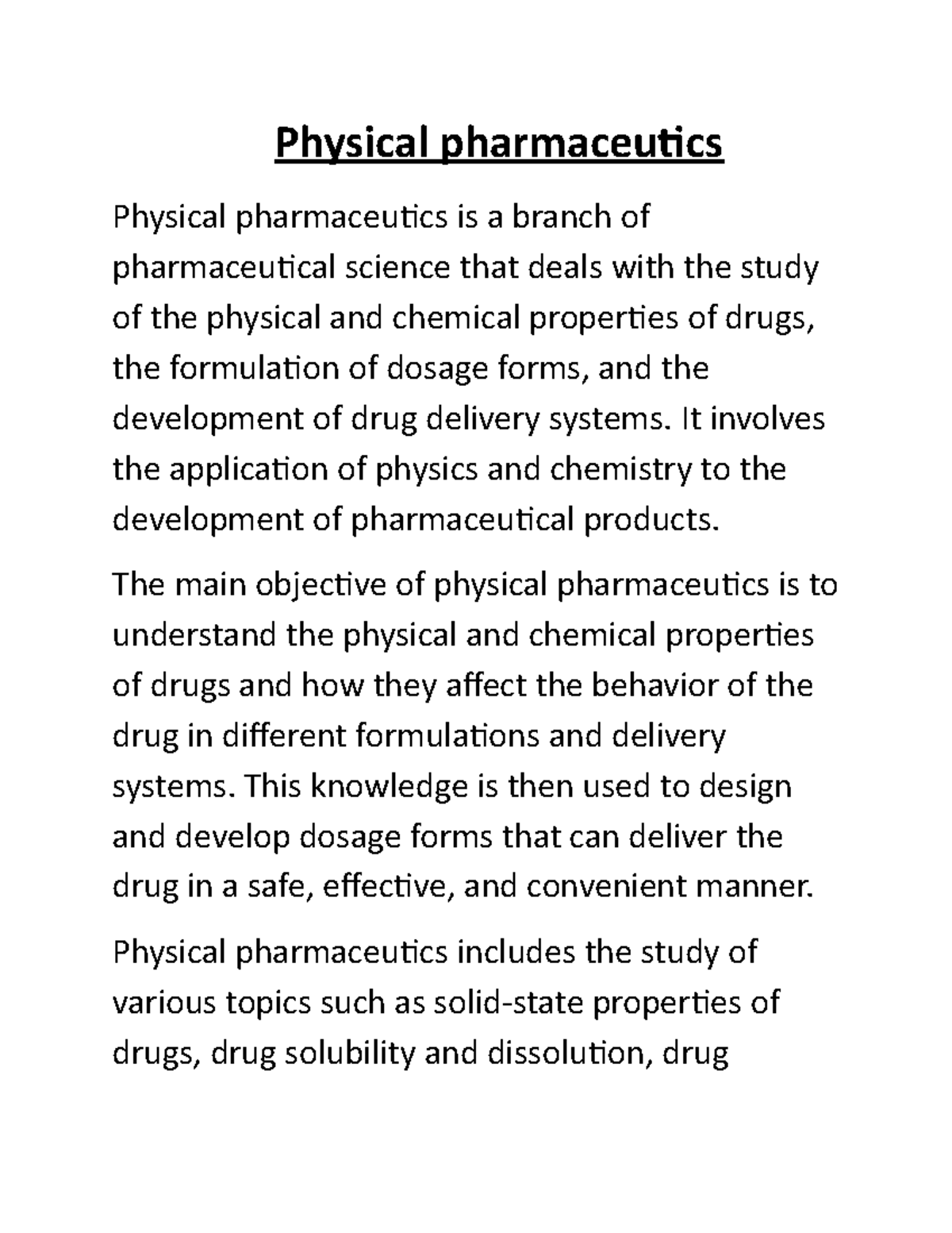 Physical Pharmaceutics: Key Concepts & Dosage Form Studies - Studocu