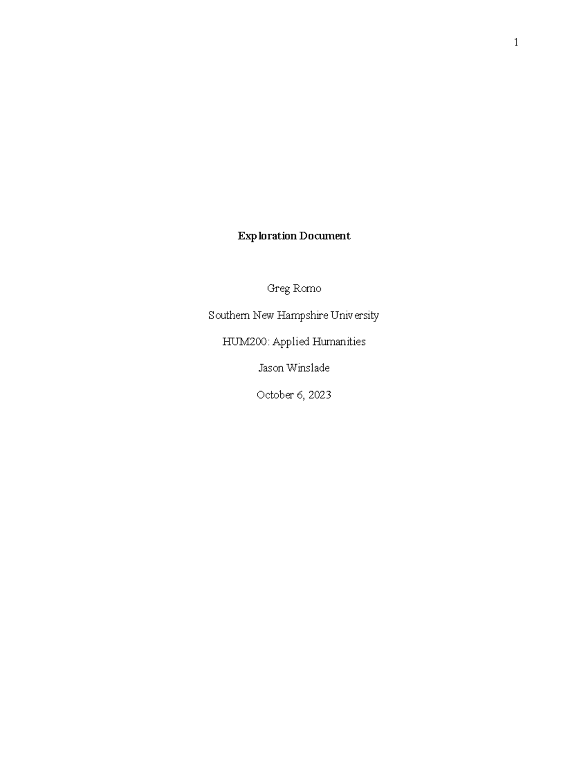 Course Project Part One - Exploration Document Greg Romo Southern New ...