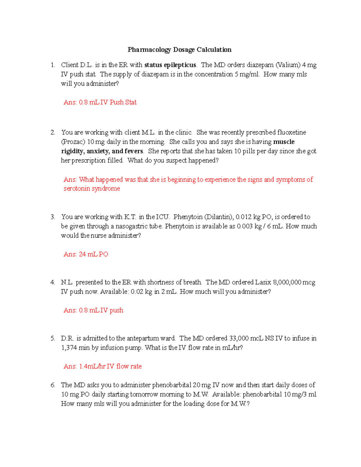 SDoc2 - Pharmacology Dosage Calculation Assignment - Studocu