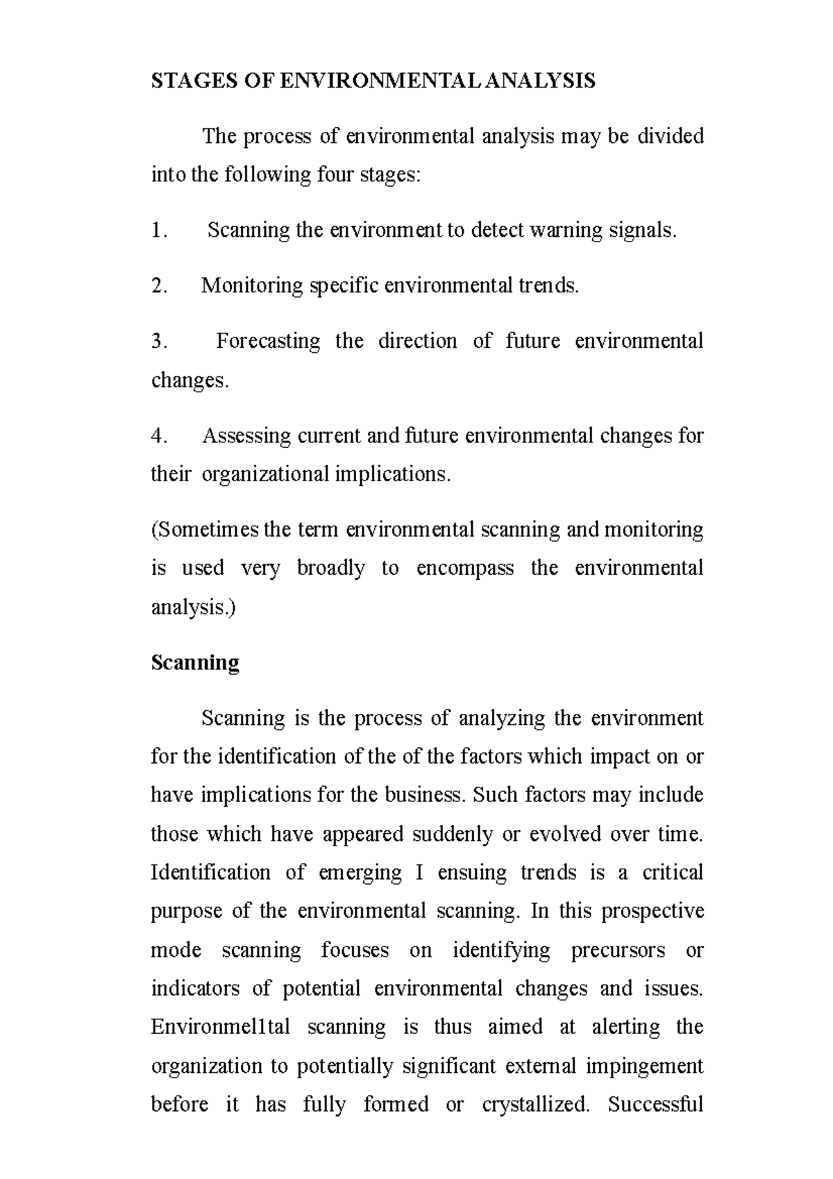 Stages OF Environmental Analysis STAGES OF ENVIRONMENTAL ANALYSIS The