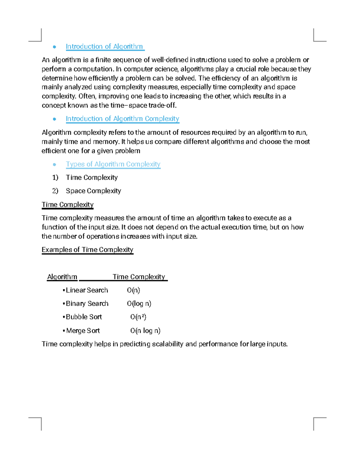 Introduction to Algorithms: Complexity and Types in CS - Studocu
