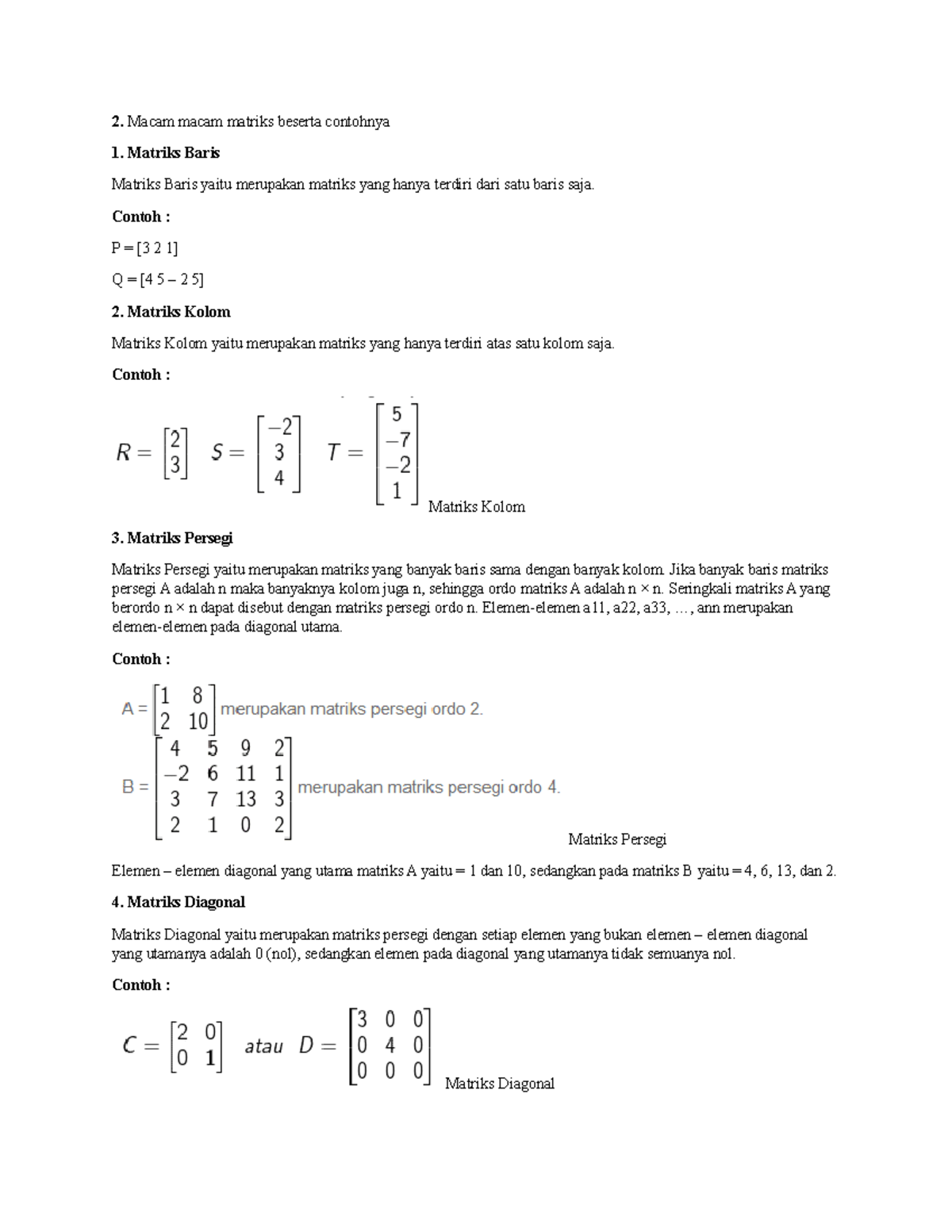 Jenis jenis matriks beserta contohnya - 2. Macam macam matriks beserta ...