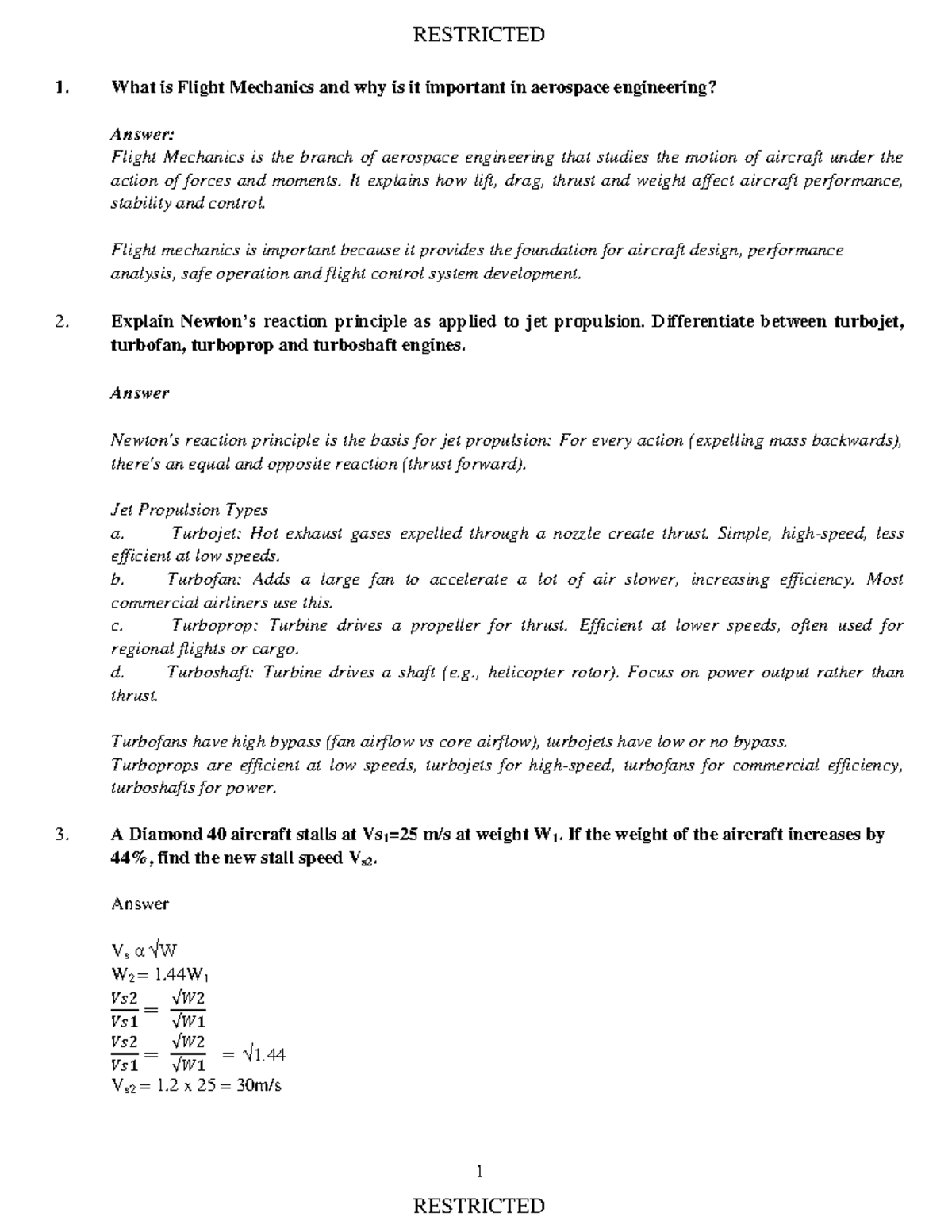 Flight Mechanics Practice Questions (AER 101) - Studocu