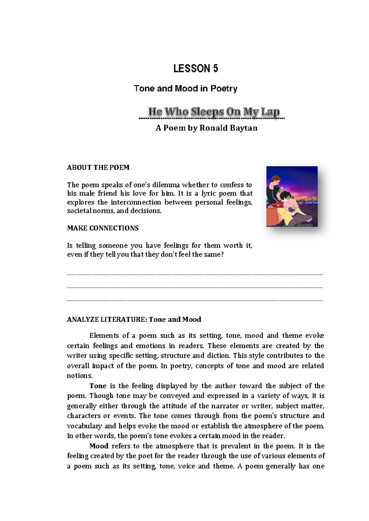 Lesson 5 TONE AND MOOD IN Poetry - LESSON 5 Tone and Mood in Poetry A ...