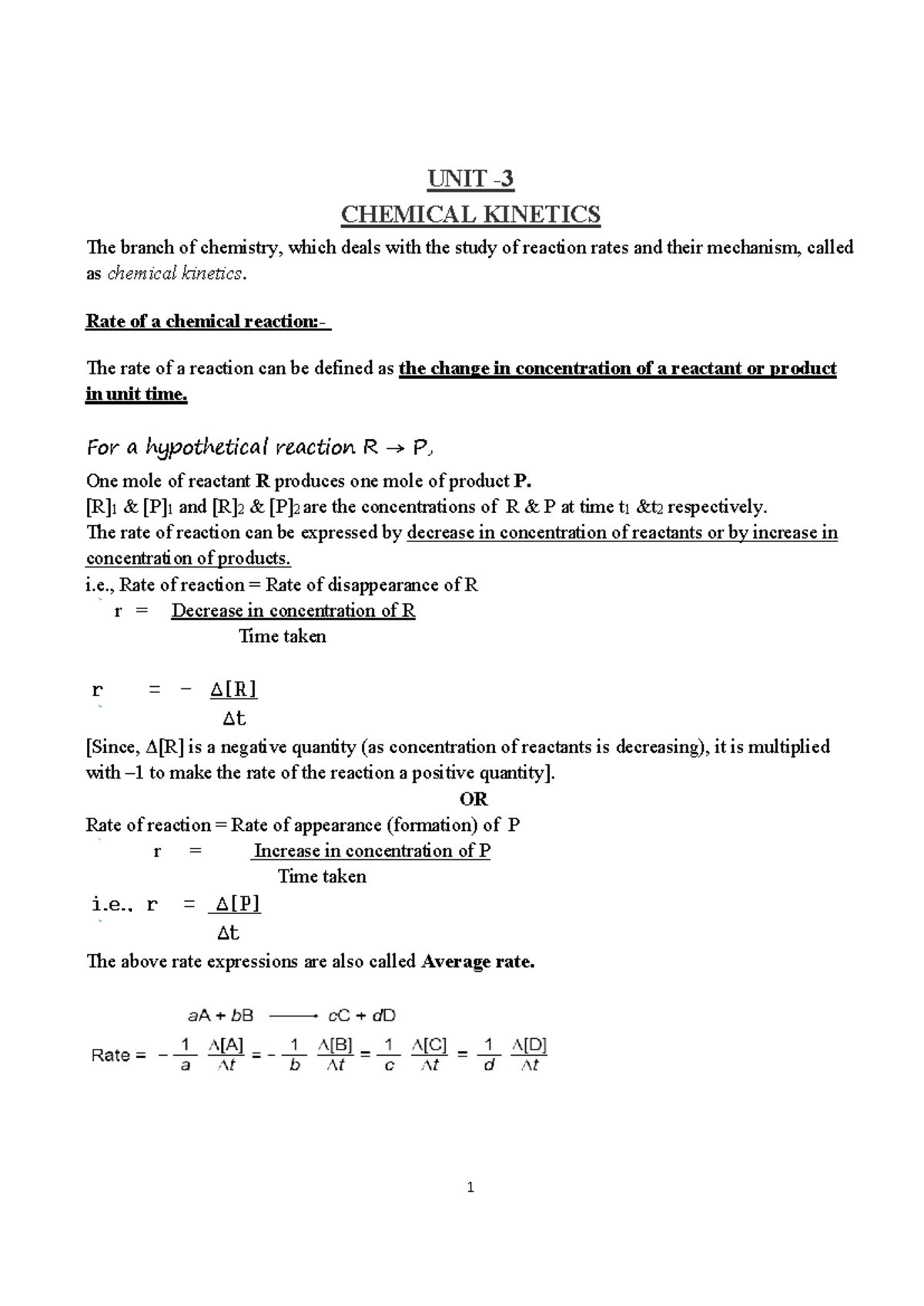 UNIT 3 CHEMICAL KINETICS: Understanding Reaction Rates and Mechanisms ...