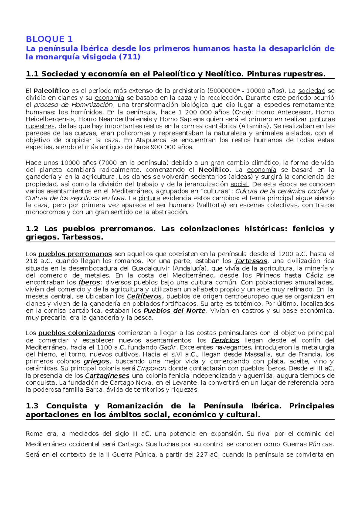 Word con todos los epigrafes - BLOQUE 1 La península ibérica desde los ...