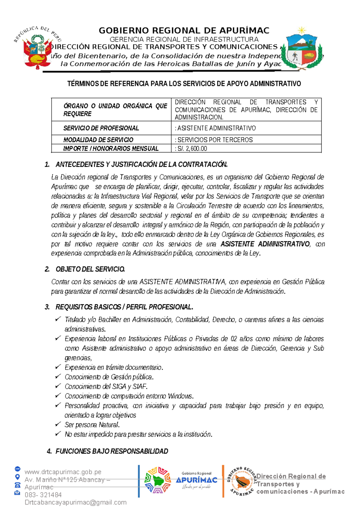 Apoyo TDR - Resumen Luenga - drtcapurimac.gob Av. Mariño N°125 Abancay ...