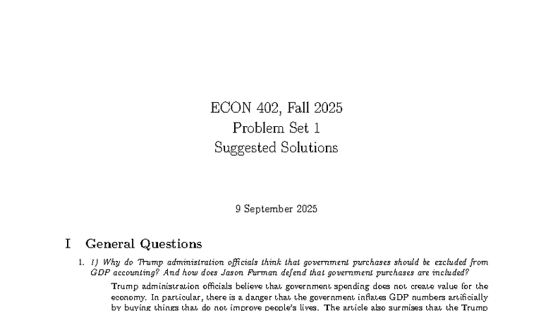 ECON 402, Fall 2025 Problem Set 1 Solutions and Analysis - Studocu