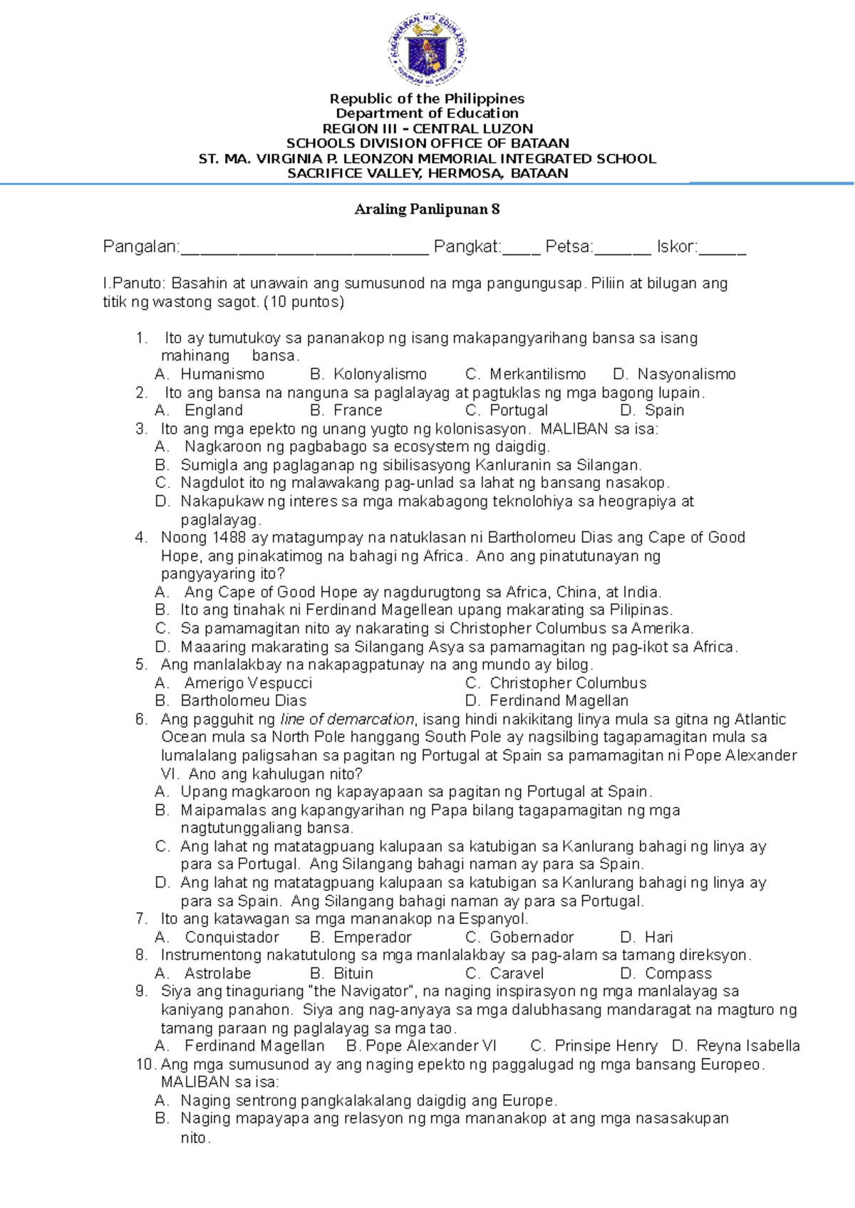 AP8-Q3-Summative Test-Week 2-3 - Republic of the Philippines Department ...