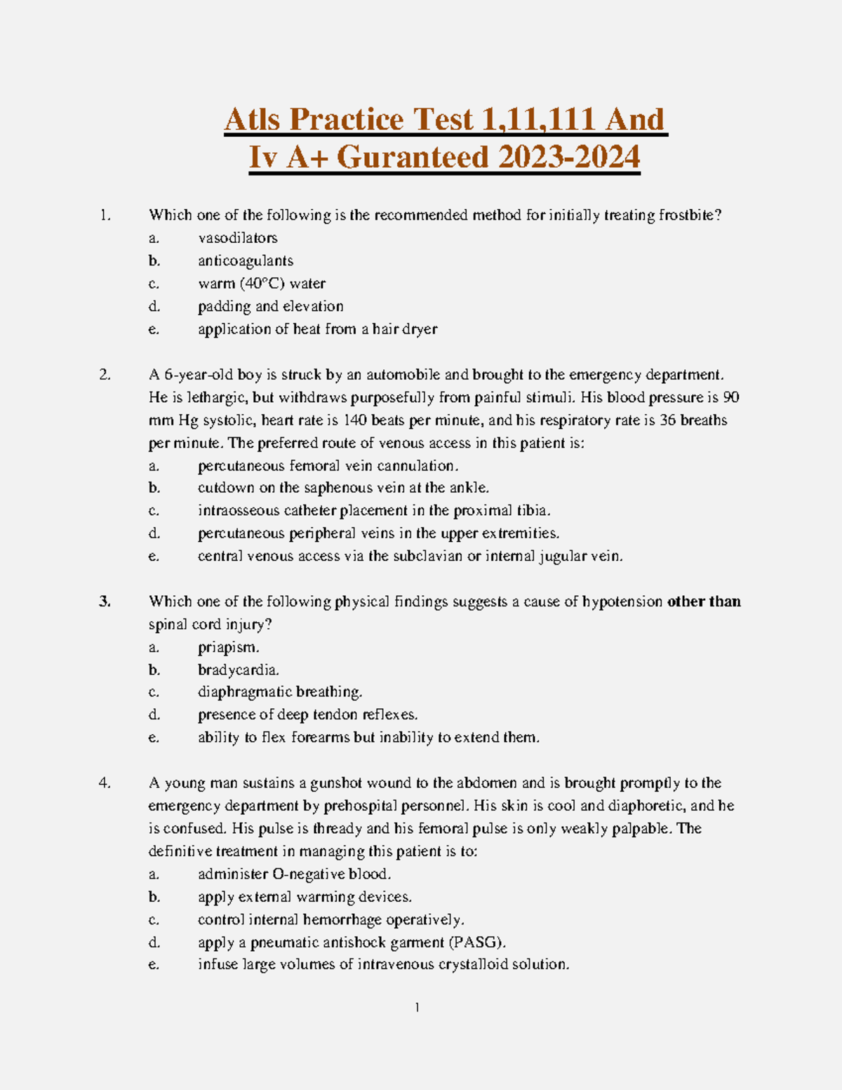 ATLS Practice tests - Atls Practice Test 1,11,111 And Iv A+ Guranteed ...