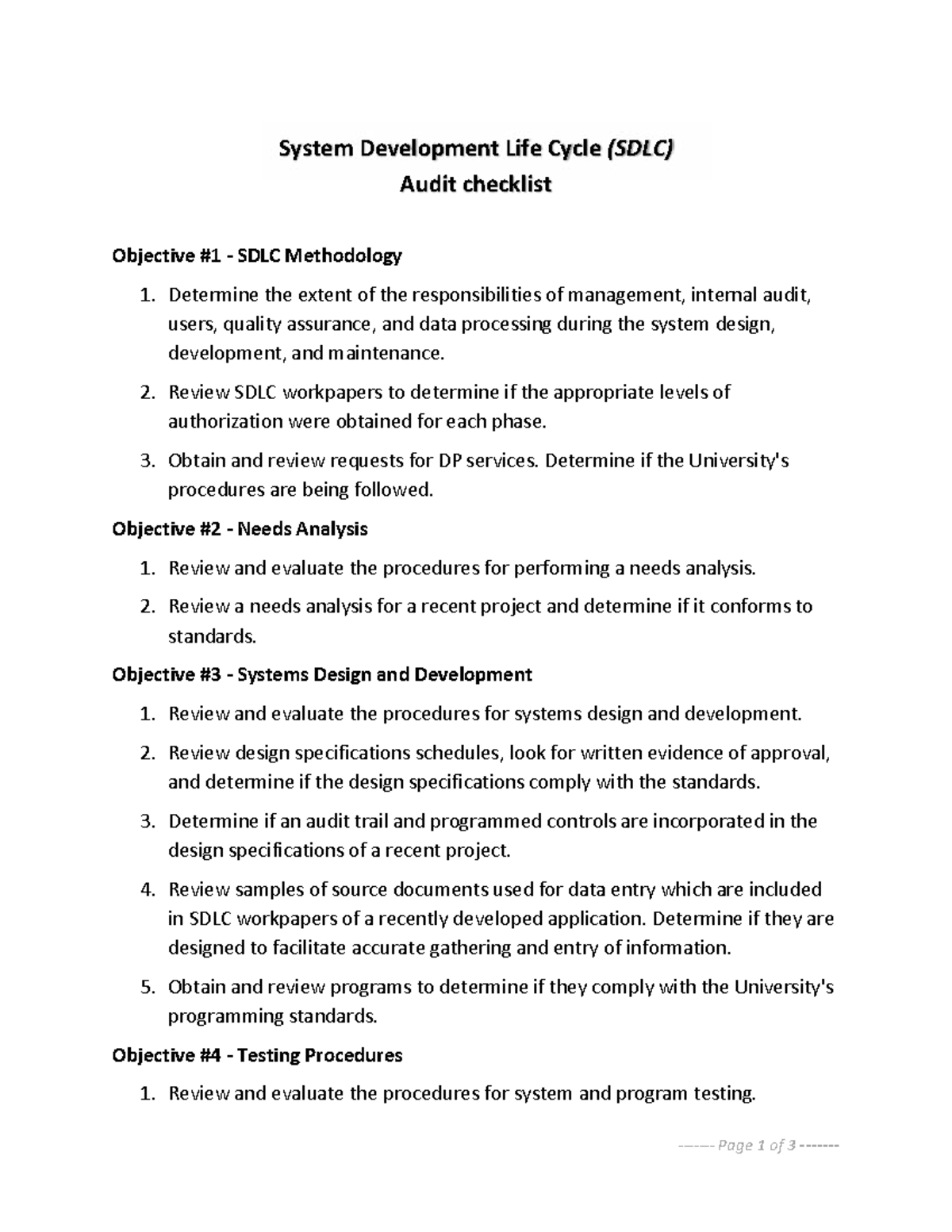 SDLC Audit Checklist: Comprehensive Review of Development Phases - Studocu