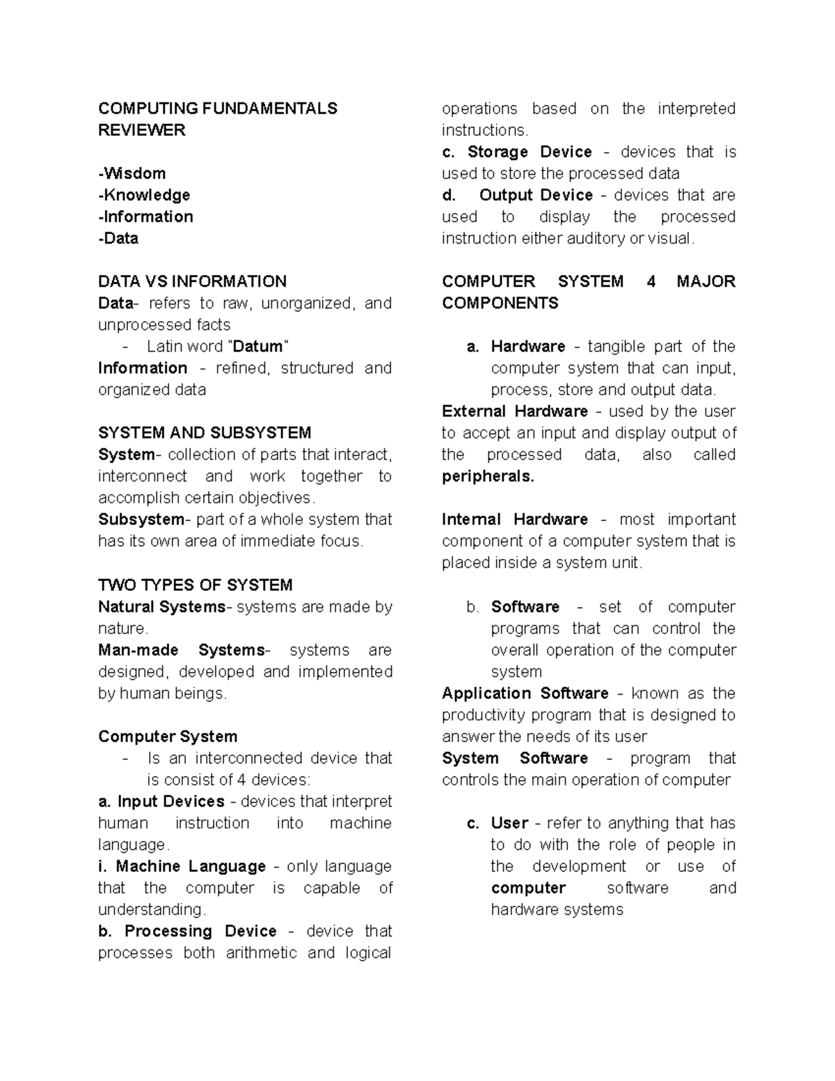 Comp Fund Reviewer - suka blyad - COMPUTING FUNDAMENTALS REVIEWER -Wisdom -Knowledge ...