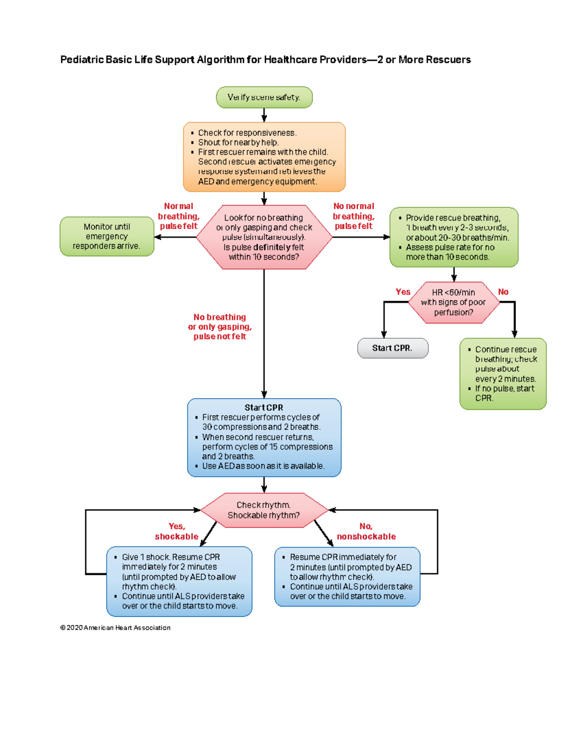Pediatric BLS Algorithm for 2 Rescuers - 2020 AHA Guidelines - Studocu