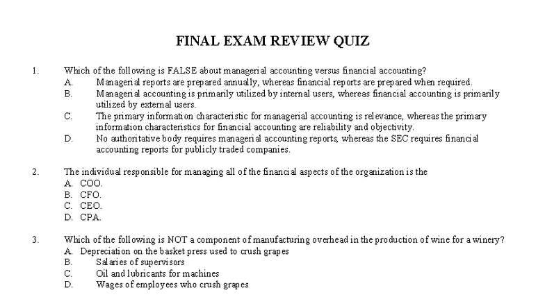 MC FINAL EXAM REVIEW QUIZ - 24 MCQs - Studocu