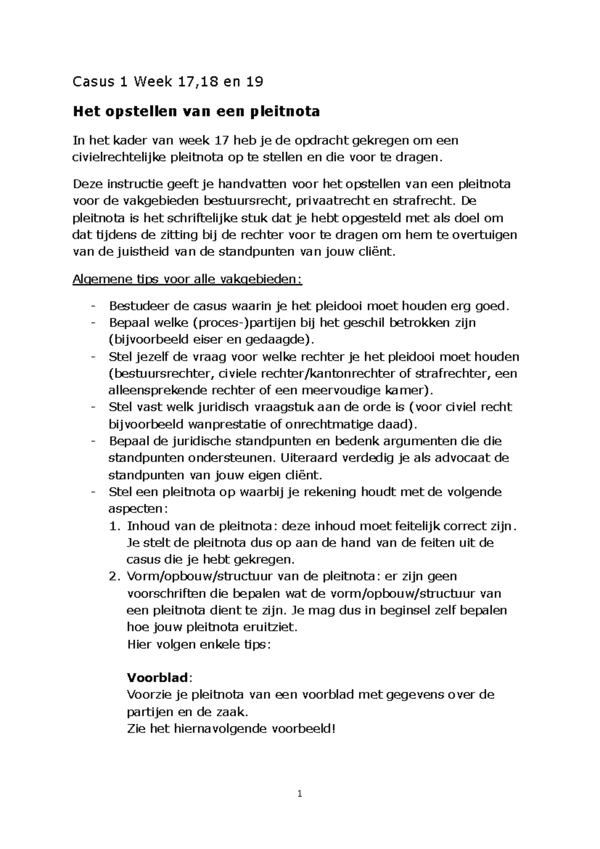 Instructies voor het Opstellen van een Civielrechtelijke Pleitnota ...