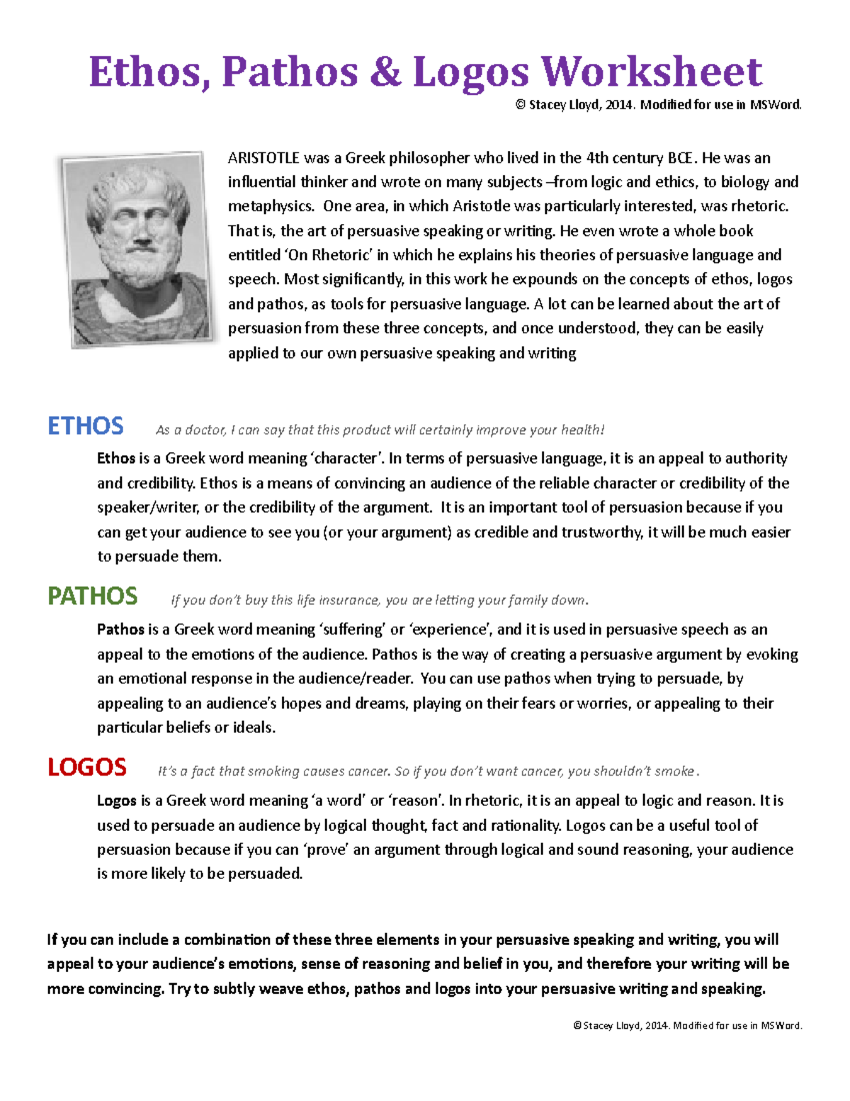 CCIT - Worksheet Factual Evidence - Ethos, Pathos & Logos Worksheet ...