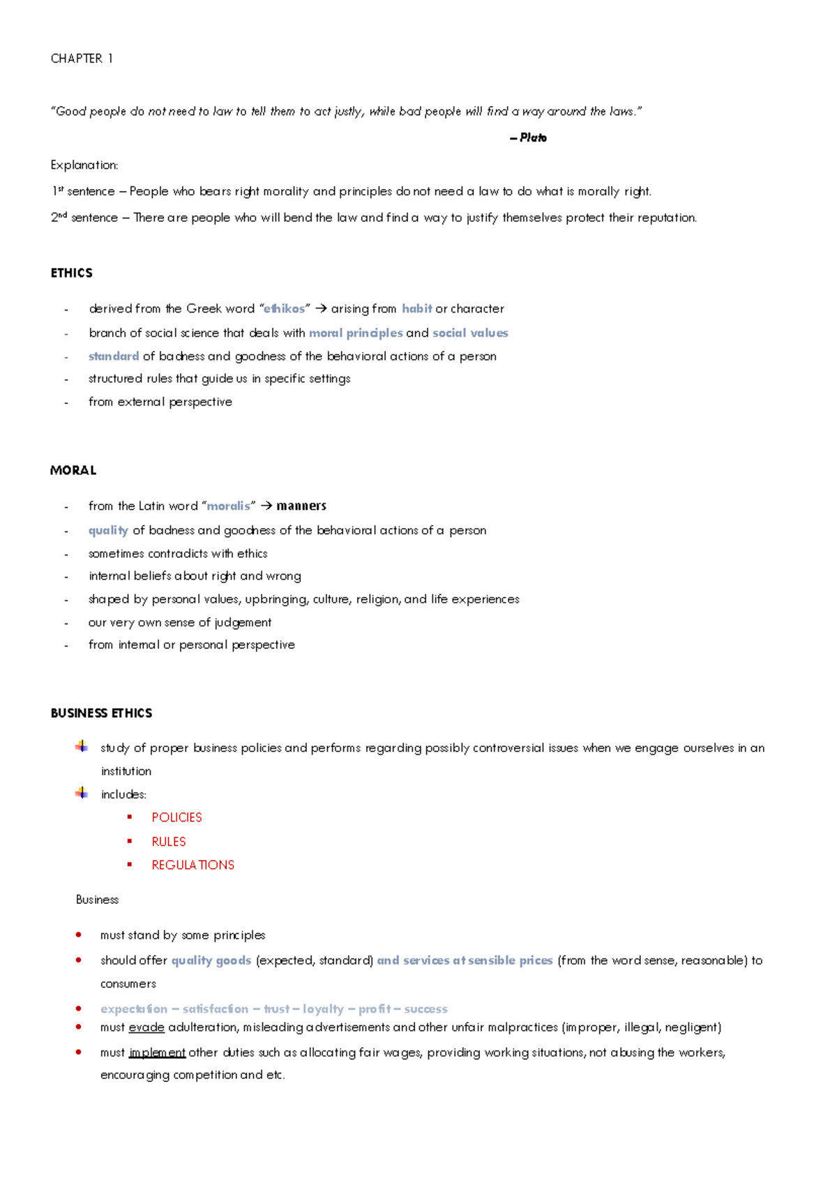CHAPTER 1: Understanding Ethics and Business Morality - Studocu