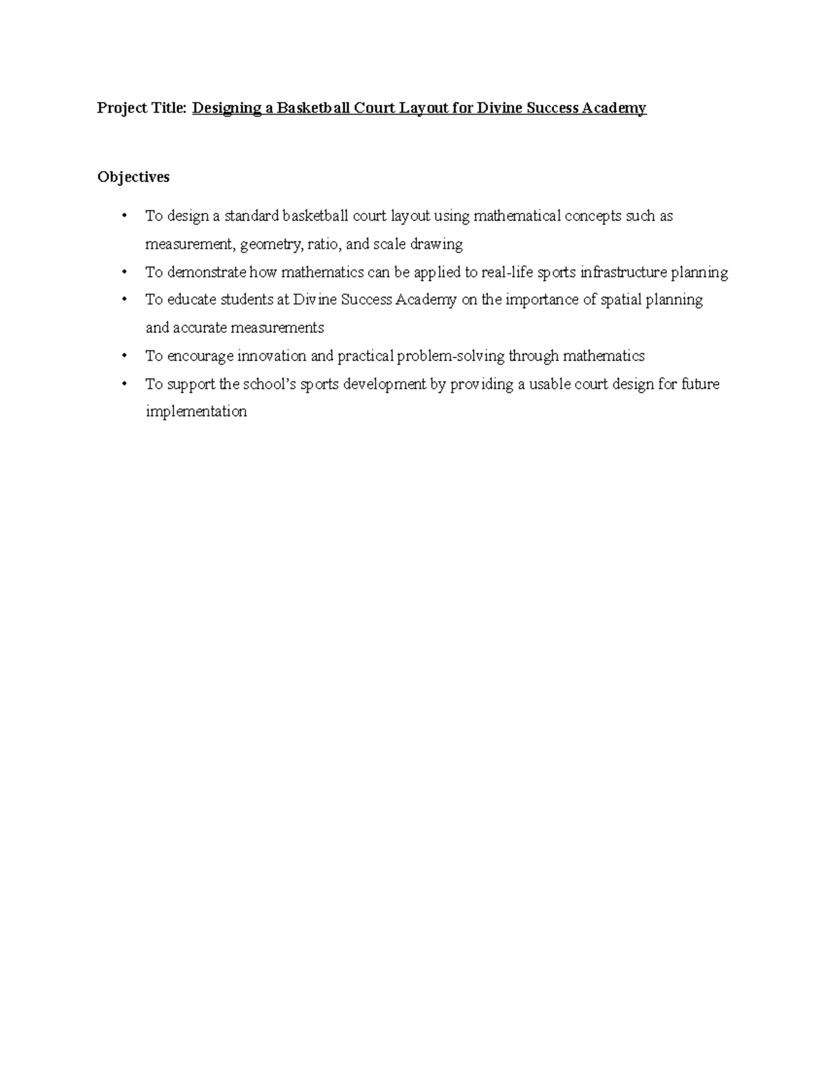 Maths Project 2: Designing a Basketball Court Layout for O-Level - Studocu