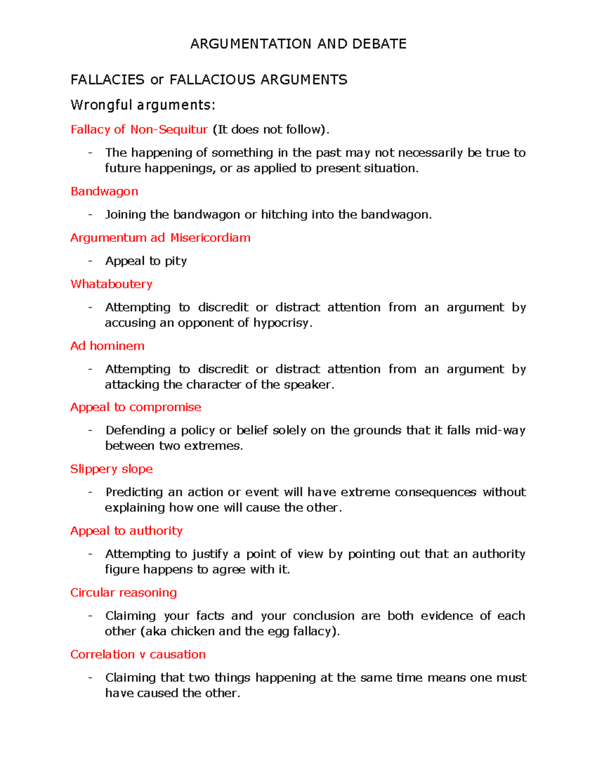 Fallacies - FALLACIES or FALLACIOUS ARGUMENTS Wrongful arguments ...