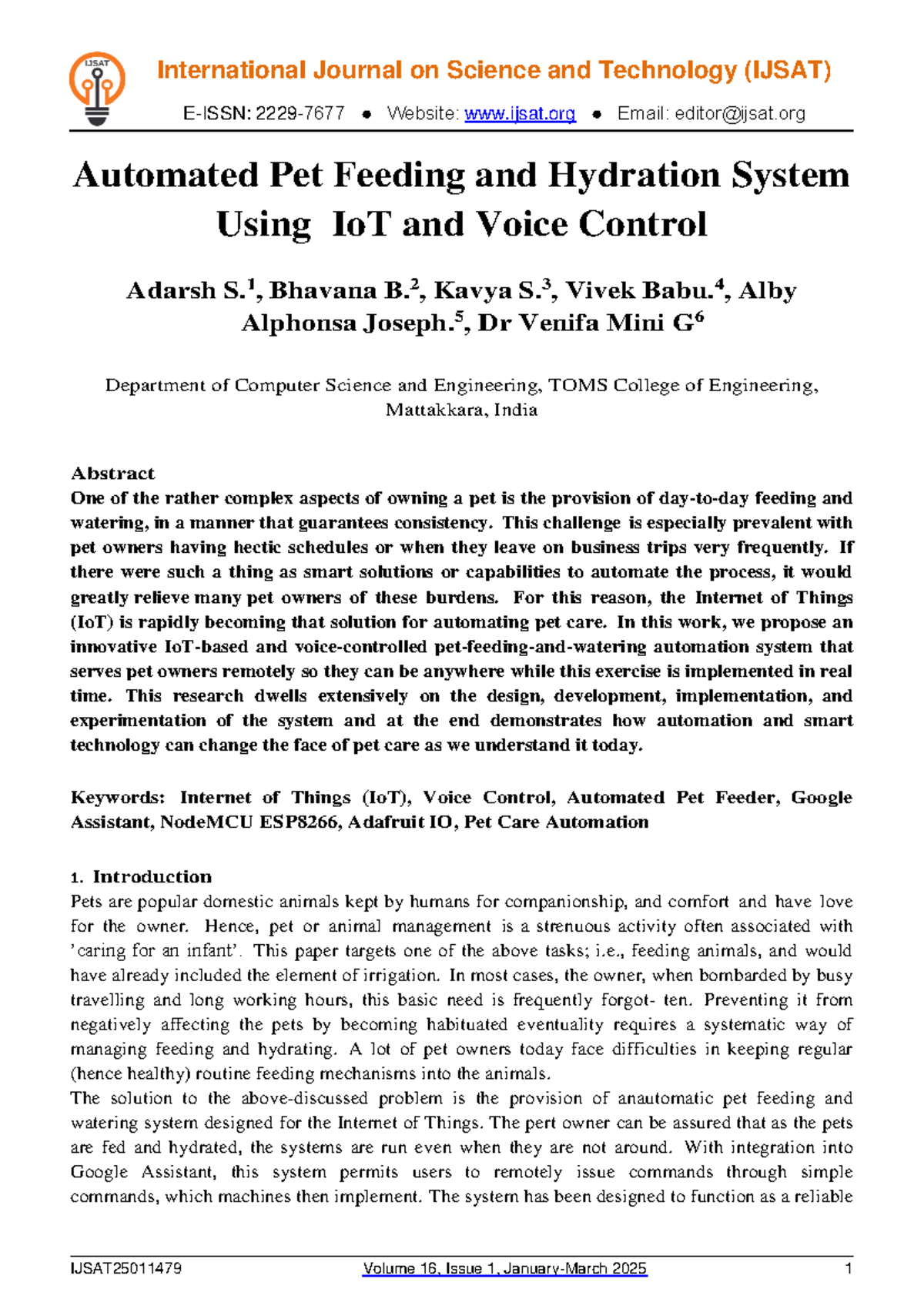 IJSAT25011479: Automated Pet Feeding & Hydration System Using IoT - Studocu