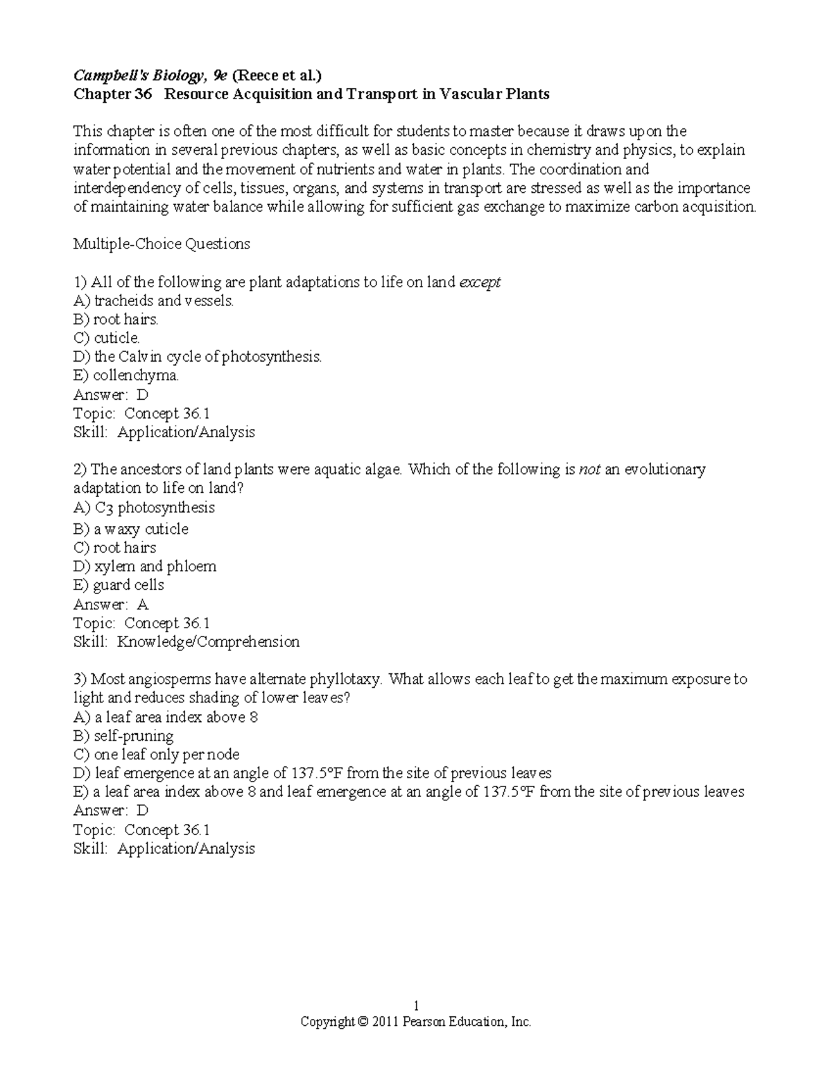 Campbell Biology Chapter 36: Resource Acquisition & Transport in ...