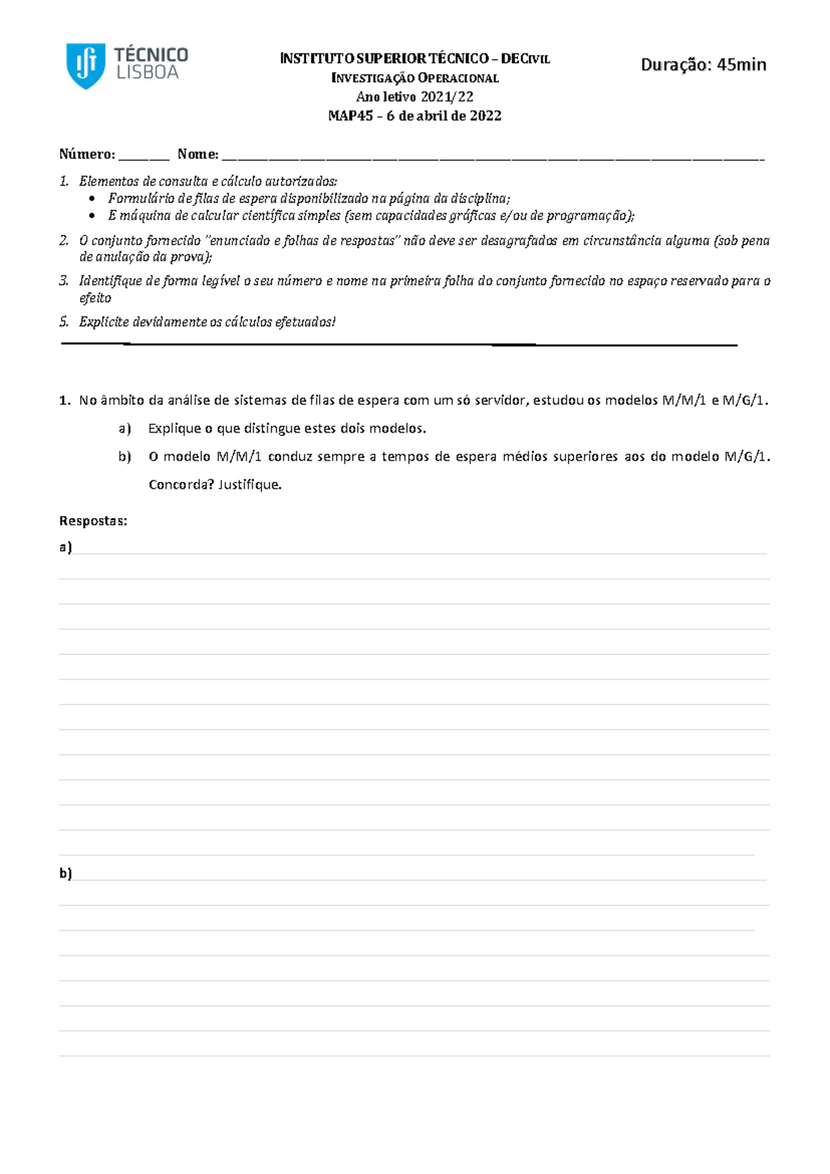 IO 2021-22 MAP45 - map 45 - INSTITUTO SUPERIOR TÉCNICO – DECIVIL ...