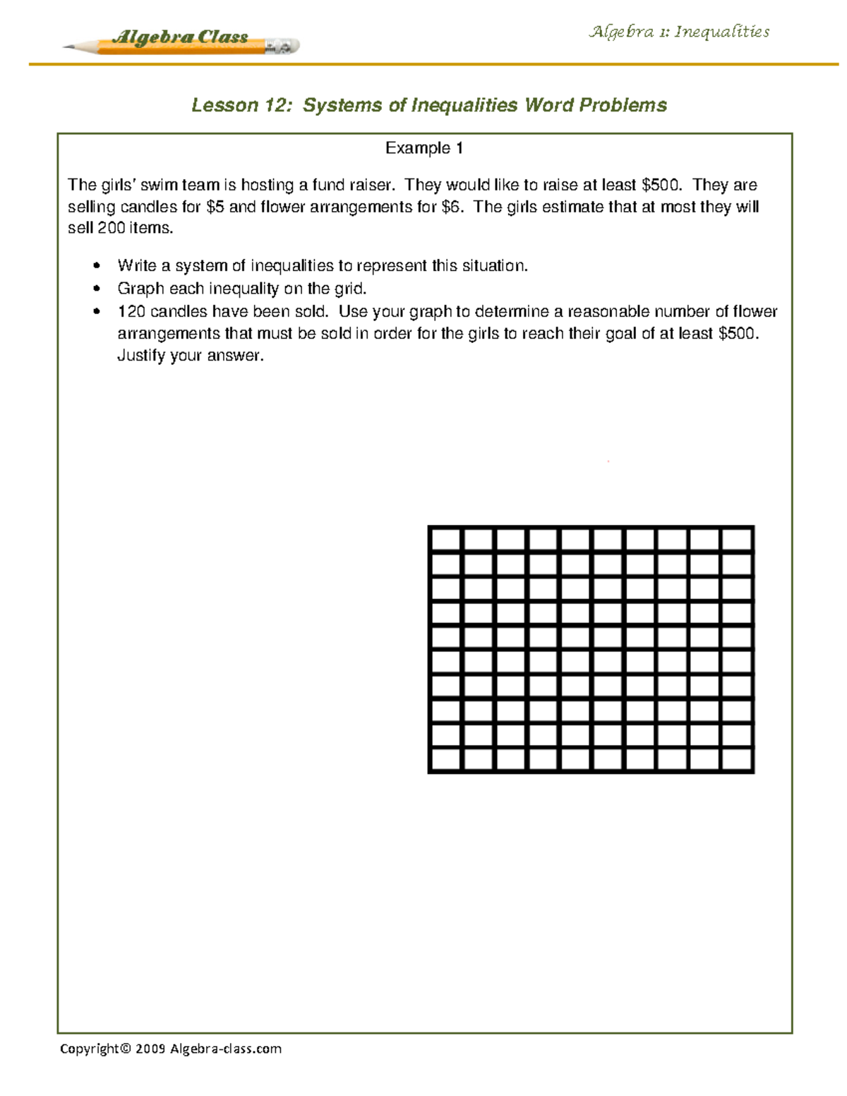 Lesson 12: Systems of Inequalities Word Problems (WS) - Studocu
