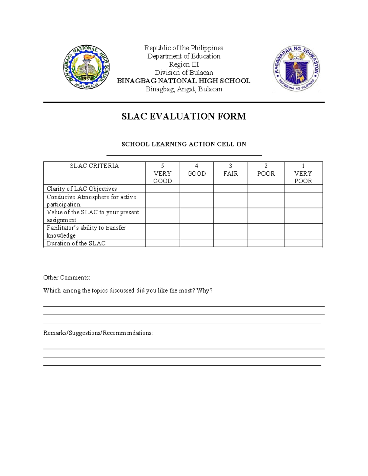 SLAC- Evaluation-FORM - Republic of the Philippines Department of ...