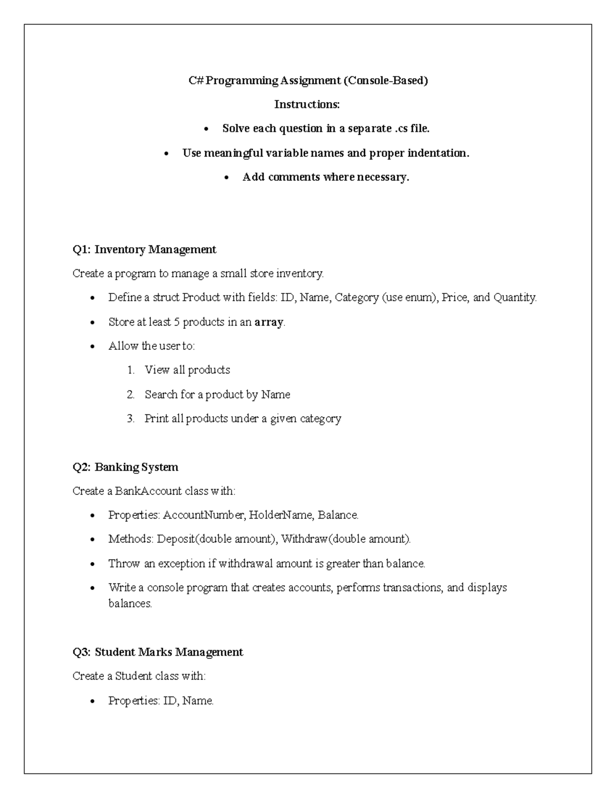 Programming Assignment: Inventory, Banking, Student, Library, Payroll, - Studocu