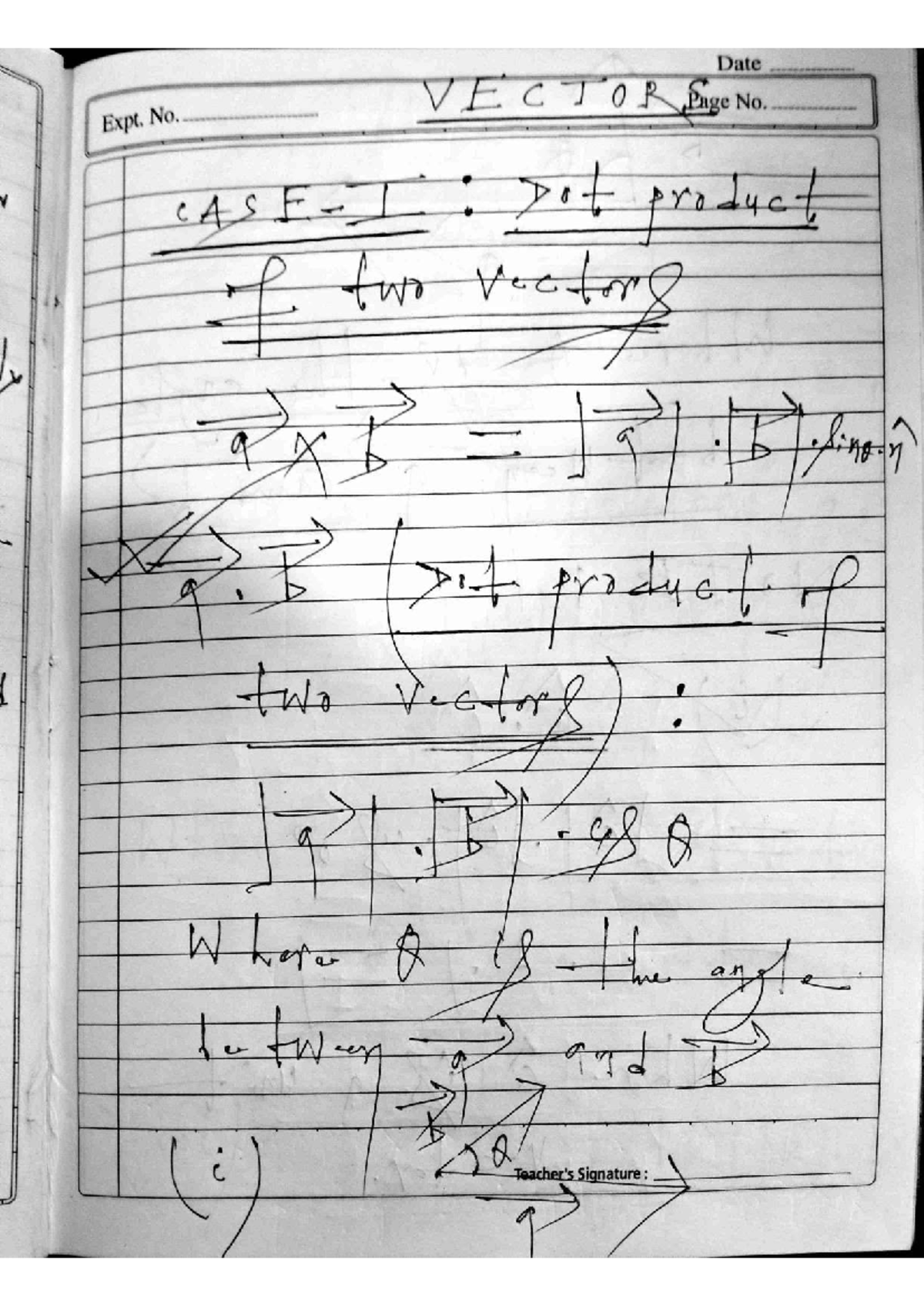 Vector Notes: Dot Product of Two Vectors (Expt. No. 6.6) - Studocu