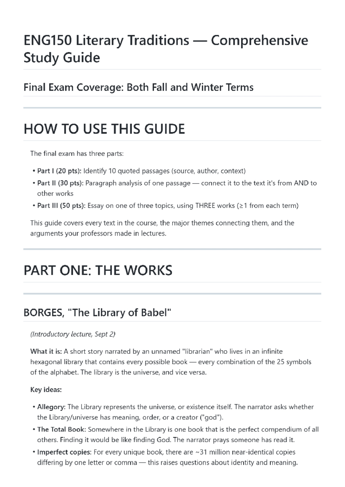 ENG150 Literary Traditions Final Exam Study Guide: Comprehensive ...